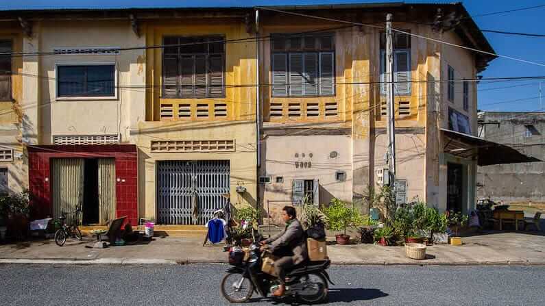 French colonial-era architecture in the sleepy Cambodian town of Kampot